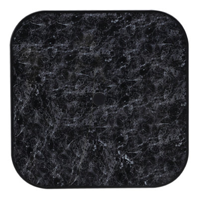 80cm Stone Grain Square Table Tempered Glass Top Table with Parasol Hole
