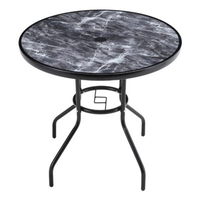 80cm W Round Outdoor Garden Marble Texture Coffee Table with Tempered ...
