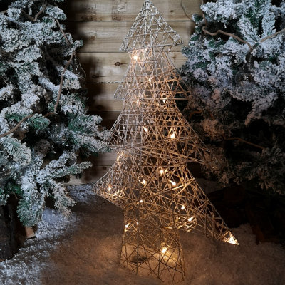 80cm Warm White Battery Operated LED White and Gold Woven Tree ...