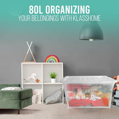 80L BPA free Plastic Storage Boxes With Lids Set of 3, Stackable, Clear