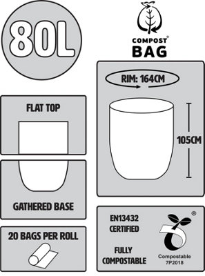 80L Compost Bag Compostable Swing Bin/Dustbin Liners - 10 Rolls