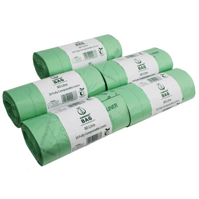 80L Compost Bag Compostable Swing Bin/Dustbin Liners - 5 Rolls
