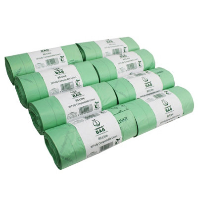 80L Compost Bag Compostable Swing Bin/Dustbin Liners - 8 Rolls