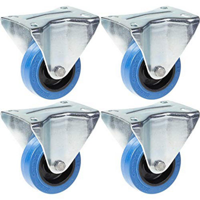 80mm 3" castor blue rubber fixed strong 560kg capacity, set of 4