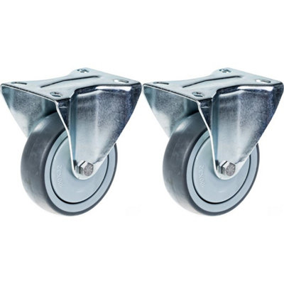 80mm 3" castor grey rubber tyre fixed strong 160kg capacity, set of 2
