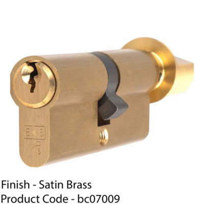 80mm EURO Cylinder Lock & Thumb Turn - 5 Pin Satin Brass Fire Rated ...