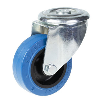 80mm swivel castor with blue elastic rubber on nylon centre wheel