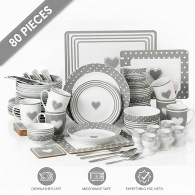 80PC Grey Heart Combo Dinner Set