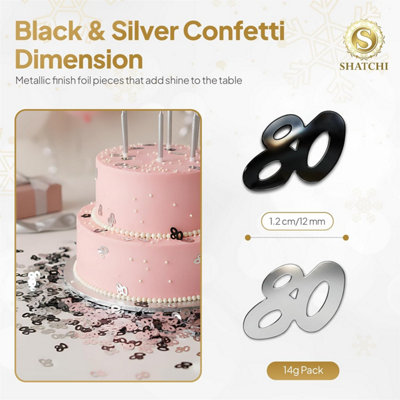 80th Birthday Confetti Black & Silver 1 pack x 14 grams birthday ...