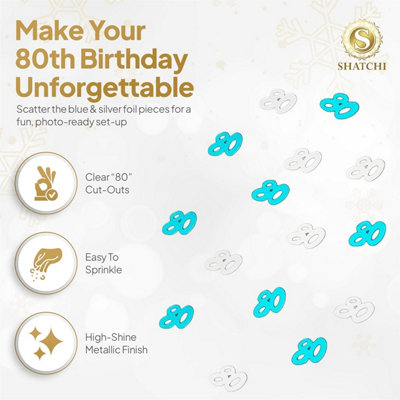 80th Birthday Confetti Blue & Silver 4 pack x 14 grams birthday ...