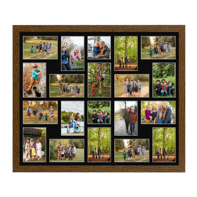 80X70CM Dark Oak Modern Multi Photo Frame with Black Mount - Holds 20 ...