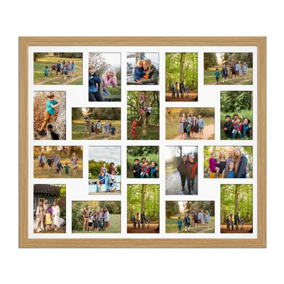 80X70CM Light Oak Modern Multi Photo Frame with White Mount - Holds 20 ...