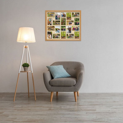 80X70CM Oak Modern Multi Photo Frame with Ivory Mount - Holds 20 ...
