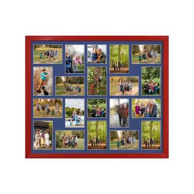 80X70CM Red Classic Multi Photo Frame with Blue Mount - Holds 20 ...