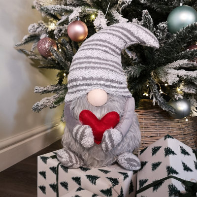 81cm Plush Grey Christmas Gonk Decoration with Extendable Legs & Red Heart