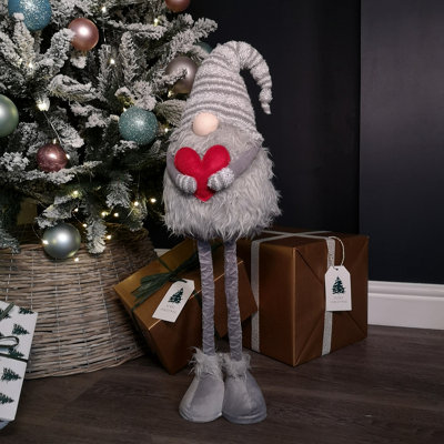 81cm Plush Grey Christmas Gonk Decoration with Extendable Legs & Red Heart