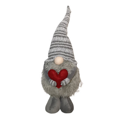 81cm Plush Grey Christmas Gonk Decoration with Extendable Legs & Red Heart