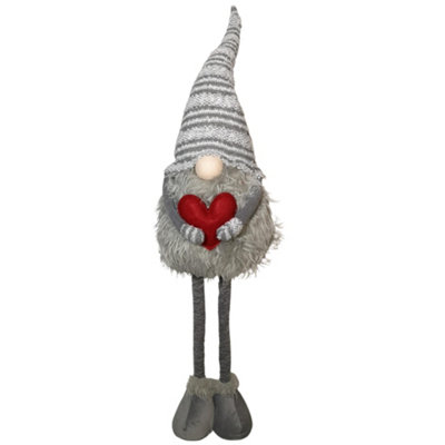 81cm Plush Grey Christmas Gonk Decoration with Extendable Legs & Red Heart