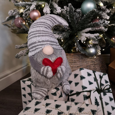 81cm Plush Grey Christmas Gonk Decoration with Extendable Legs & Red Heart