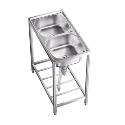 85cmH Commercial 201 Stainless Steel 2 Compartment Kitchen Sink
