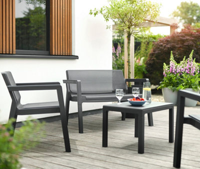 Products | Keter Emily Graphite Grey Rattan Effect 4 Seater Garden ...