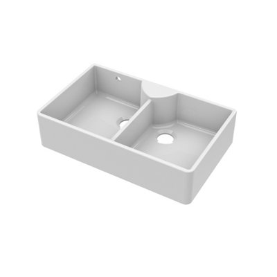 895mm - Fireclay Double Bowl Stepped Weir Butler Sink - with Tap Ledge ...