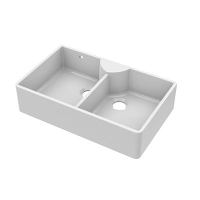 895mm - Fireclay Double Bowl Stepped Weir Butler Sink - with Tap Ledge ...