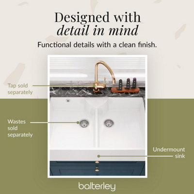 895mm - Fireclay Double Bowl Stepped Weir Butler Sink - with Tap Ledge ...