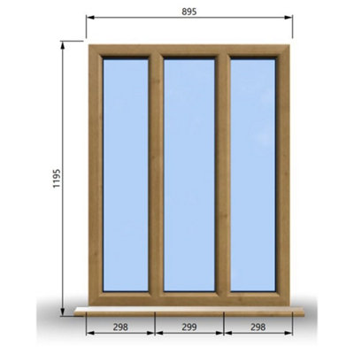 895mm (W) x 1195mm (H) Wooden Stormproof Window - 3 Pane Non-Opening ...