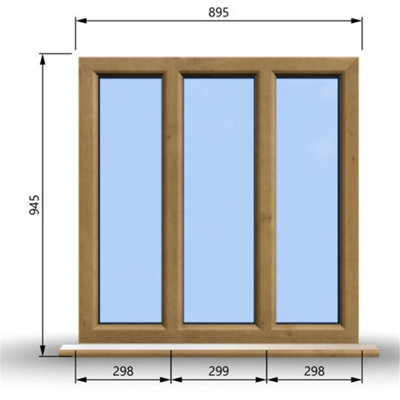 895mm (W) x 945mm (H) Wooden Stormproof Window - 3 Pane Non-Opening ...