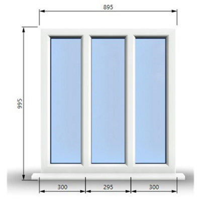 895mm (W) x 995mm (H) PVCu StormProof Casement Window - 3 Panes Non ...