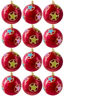 8cm Hand Painted Shatterproof Bauble Design 29 (12 Pack)