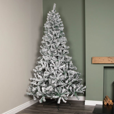 8ft (2.4m) Snow Flocked Artificial Christmas Tree with Green Metal ...