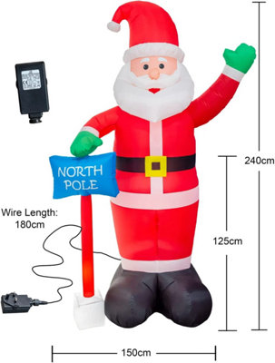 8ft Inflatable Hand Waving Santa Clause with North Pole Sign Board Pre ...