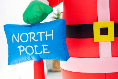 8ft Inflatable Hand Waving Santa Clause with North Pole Sign Board Pre ...