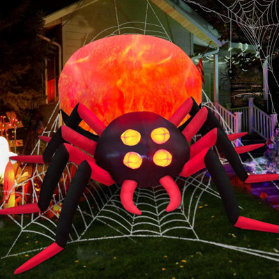 8FT Large Halloween Inflatables Outdoor Spider with Rotating Flame LED Light Blow up Inflatable ...