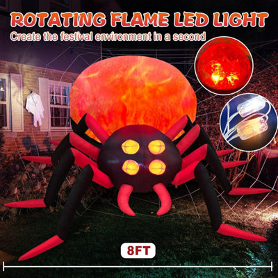 8FT Large Halloween Inflatables Outdoor Spider with Rotating Flame LED Light Blow up Inflatable ...