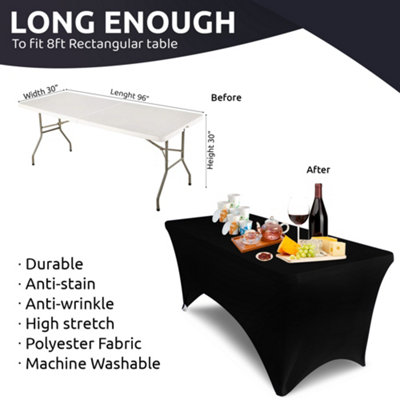 8ft Tight Fitted Tablecloth, Rectangle Spandex Patio Table Cover, Black ...