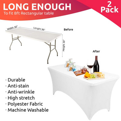 8ft Tight Fitted Tablecloth, Rectangle Spandex Patio Table Cover, White ...