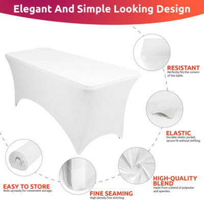 8ft Tight Fitted Tablecloth, Rectangle Spandex Patio Table Cover, White ...