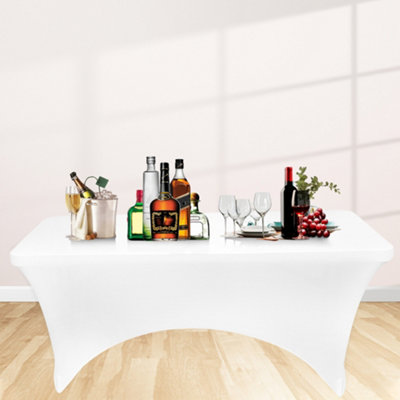 8ft Tight Fitted Tablecloth, Rectangle Spandex Patio Table Cover, White ...
