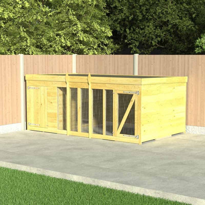 8ft x 4ft Dog Kennel and Run - Wood - L127 x W243 x H127 cm