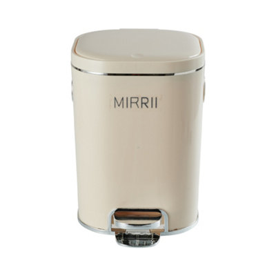8L Cream-Coloured Step-On and Hand Press Design Trash Bin with Lid ...