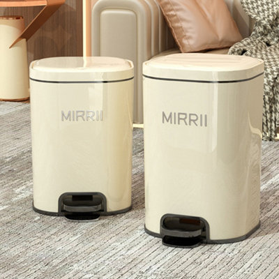 8L Cream-Coloured Step-On and Hand Press Design Trash Bin with Lid ...