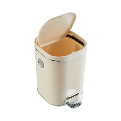 8L Cream-Coloured Step-On and Hand Press Design Trash Bin with Lid ...