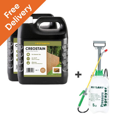 8L Creostain Fence Stain & Sprayer (Light Brown) - Creosote/Creocote ...