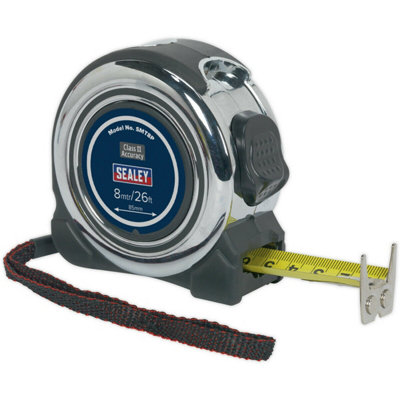 8m Professional Tape Measure with Rubberised Chrome Finish - Metric and ...