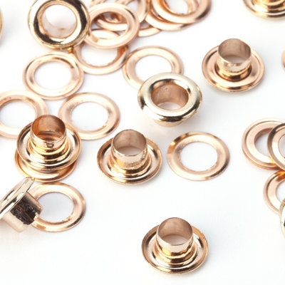 8mm Chrome Coated Brass Eyelets with Washers, Gold, 100pcs