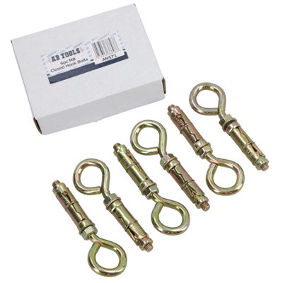 8mm Close Hook Anchor Eye Bolt Rawl Expansion Bolts Shield Wall 6 Pack