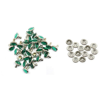 8mm Diamante Rivets with Pins, Jade Green Crystal Rivets Rhinestone ...